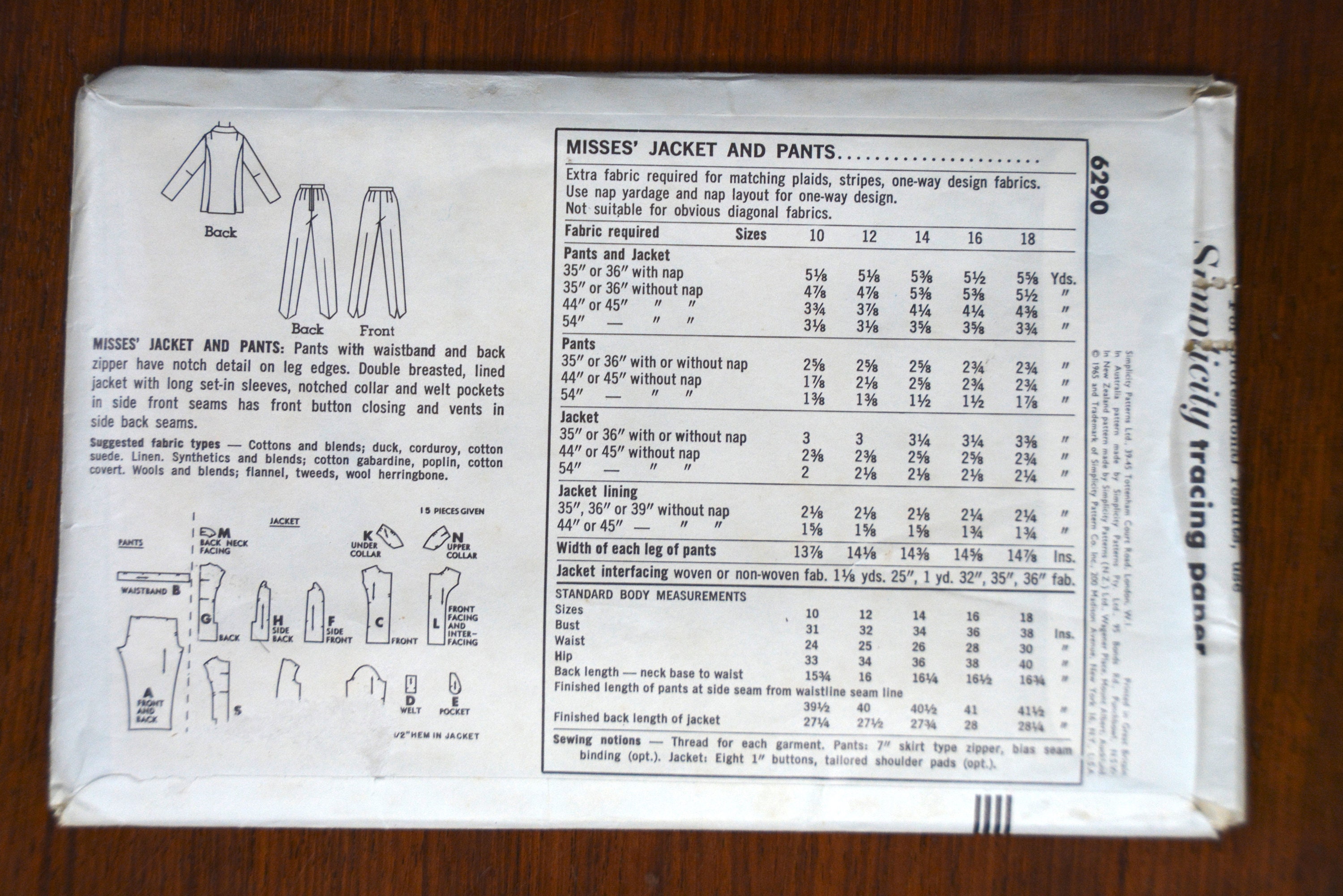 Simplicity Sewing Pattern 6290 Jacket and Pants Size 12 Bust 32 - Etsy