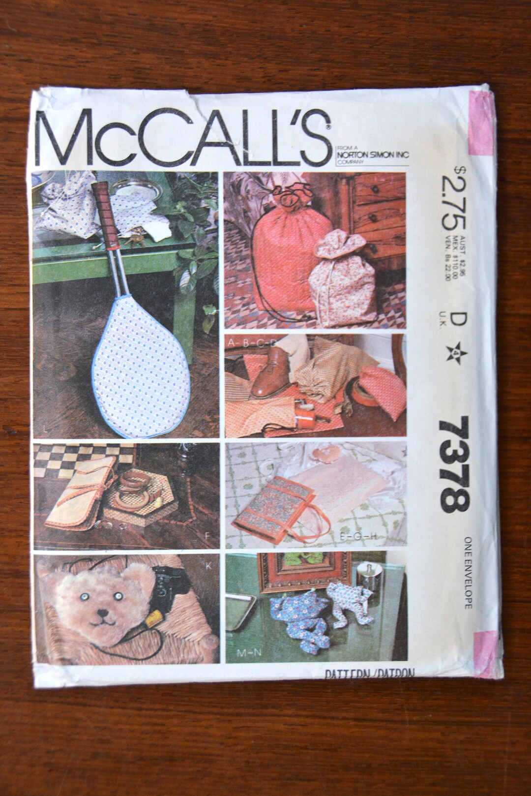 Mccall's Crafts Sewing Pattern 7378, Accessories, Bags, Toys, 1980 - Etsy
