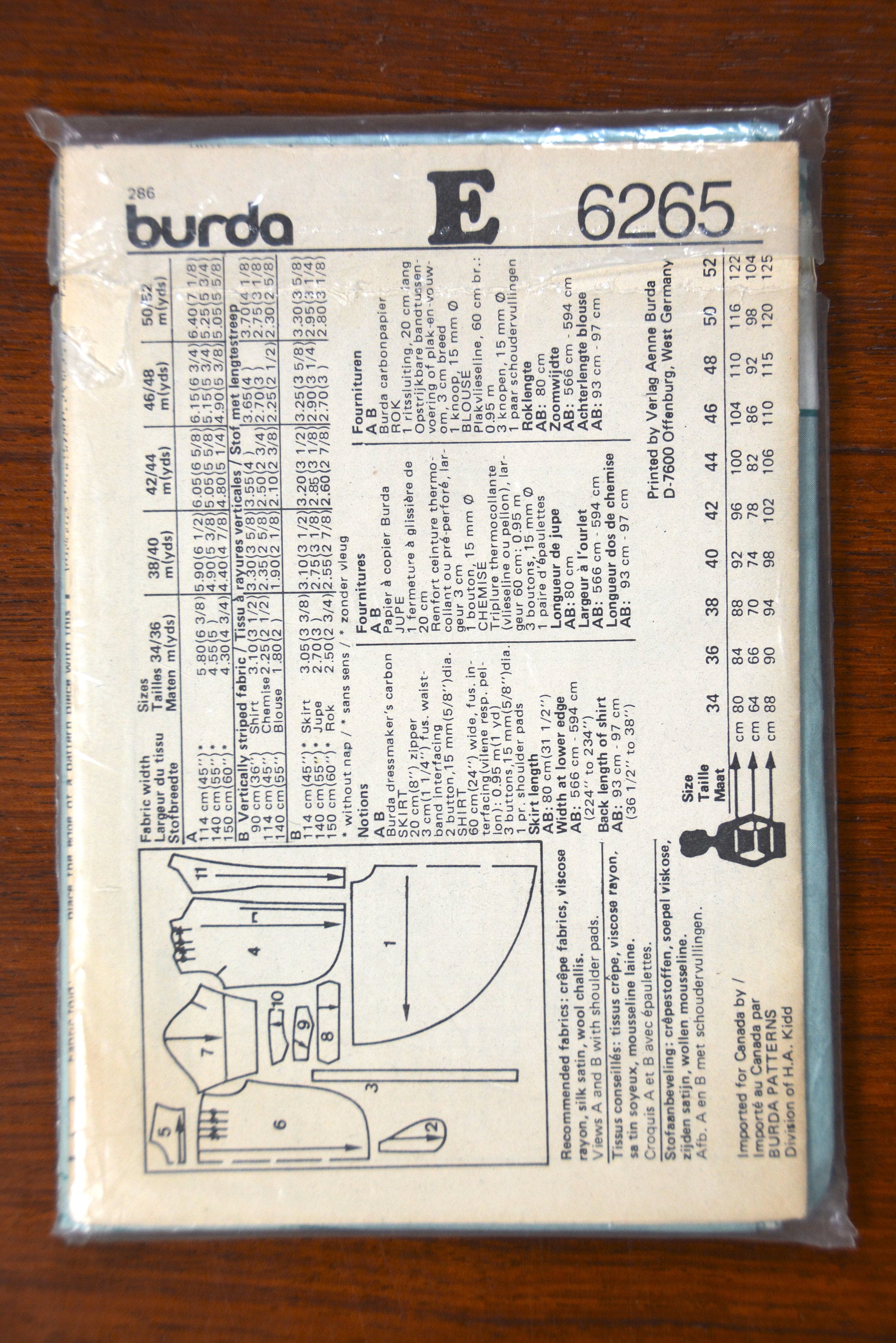 Burda Sewing Pattern 6265 Blouse and Skirt Size 34-52 - Etsy