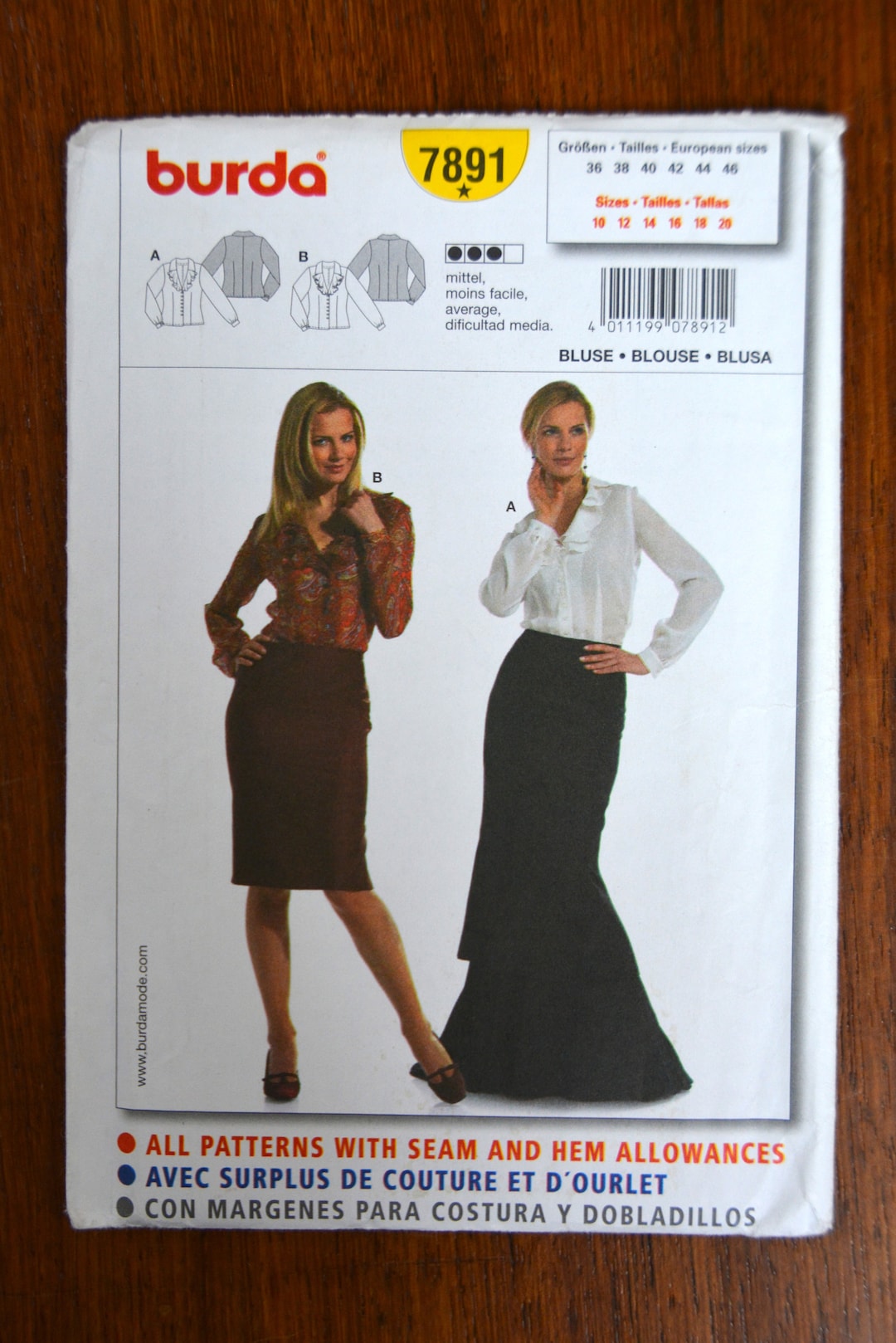 Burda Sewing Pattern No. 7891 Blouse Size 10-12-14-16-18-20 - Etsy