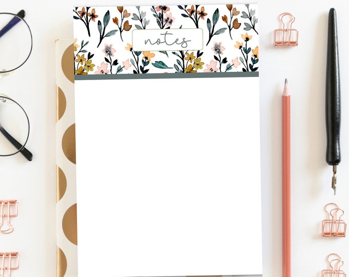 Watercolor Floral Notepad- Cute Notepad - Script - Notes | 4x6, 5x7 - Etsy