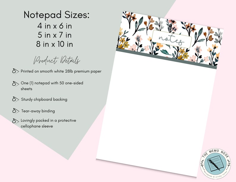Watercolor Floral Notepad Cute Notepad Script Notes 4x6, 5x7 - Etsy
