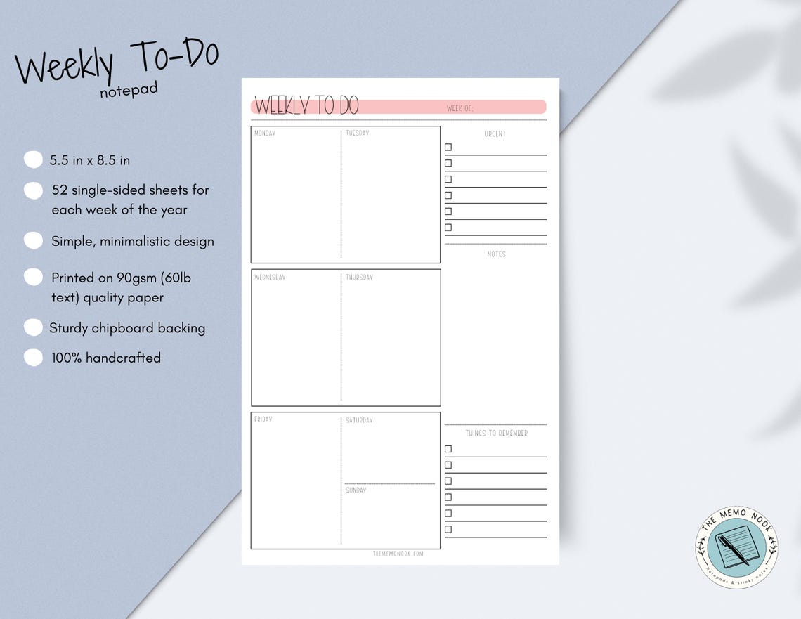 Weekly to Do Notepad Weekly Planner Daily Planner Teacher Gift Handmade ...