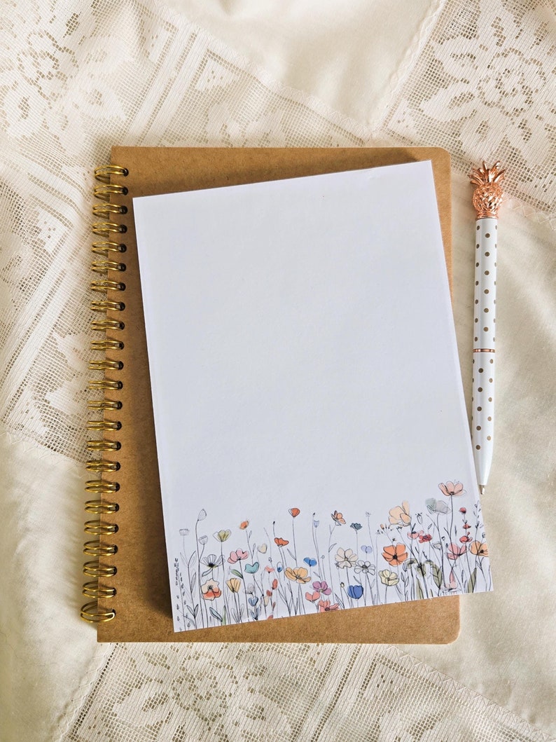 Wildflower Meadow Notepad Floral Stationery Gifts for Her Botanical Office Stationery Whimsical ...
