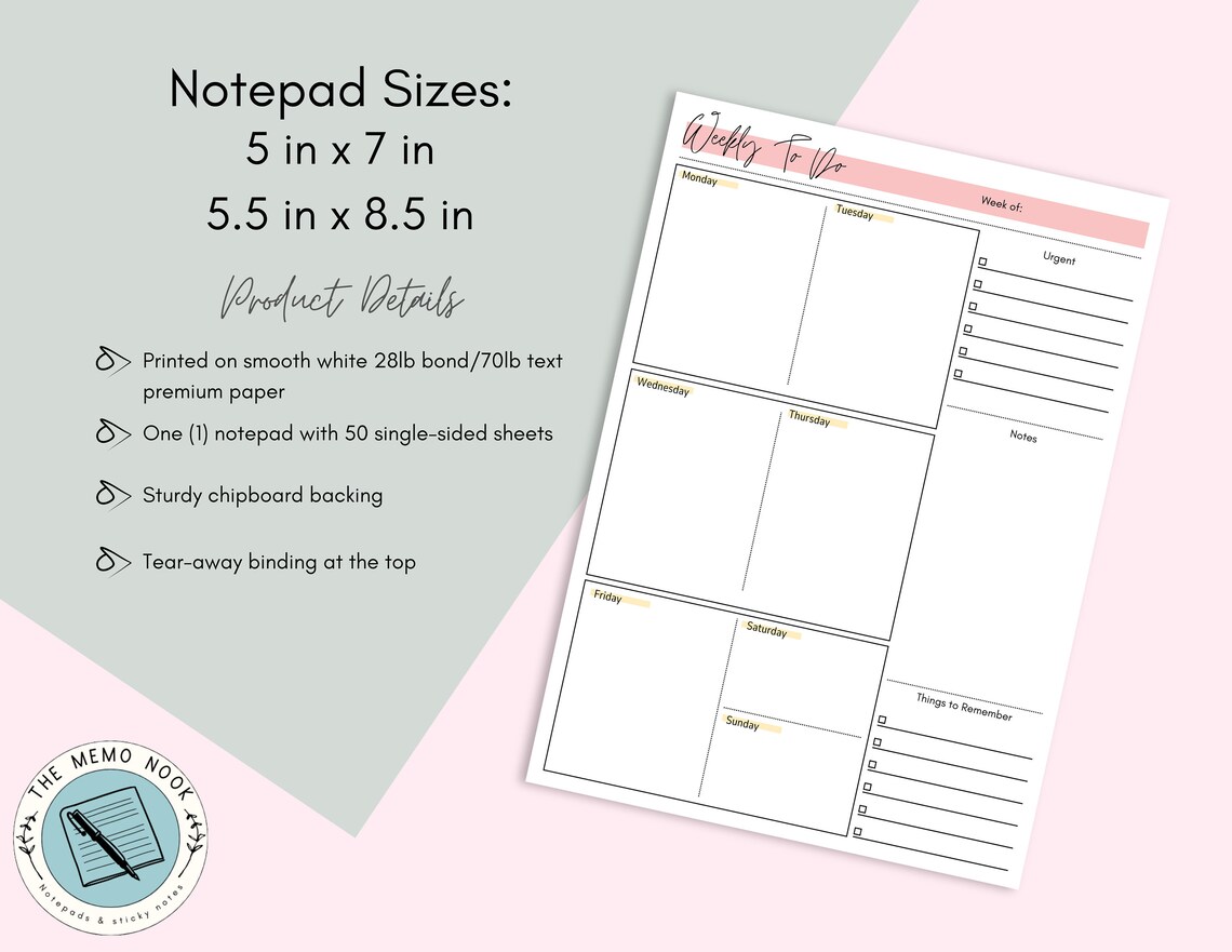 Weekly to Do Notepad Weekly Planner Daily Planner Teacher Planner - Etsy