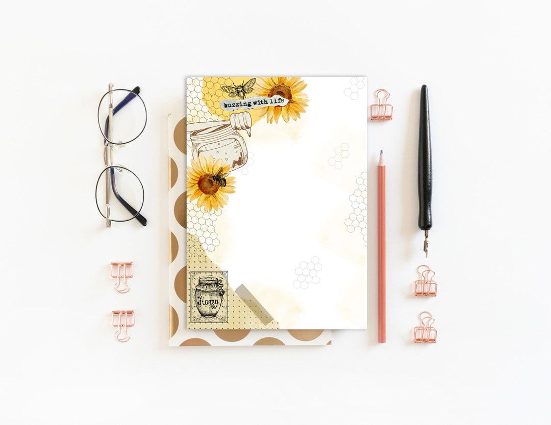 Honey Bee Notepad |handmade | Junk Journal | Sunflowers | Bee Stationery | Gift for Her | Cute ...