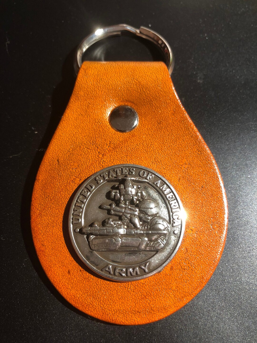 Leather Hand-tooled Keychain/key Fob With Army Concho - Etsy