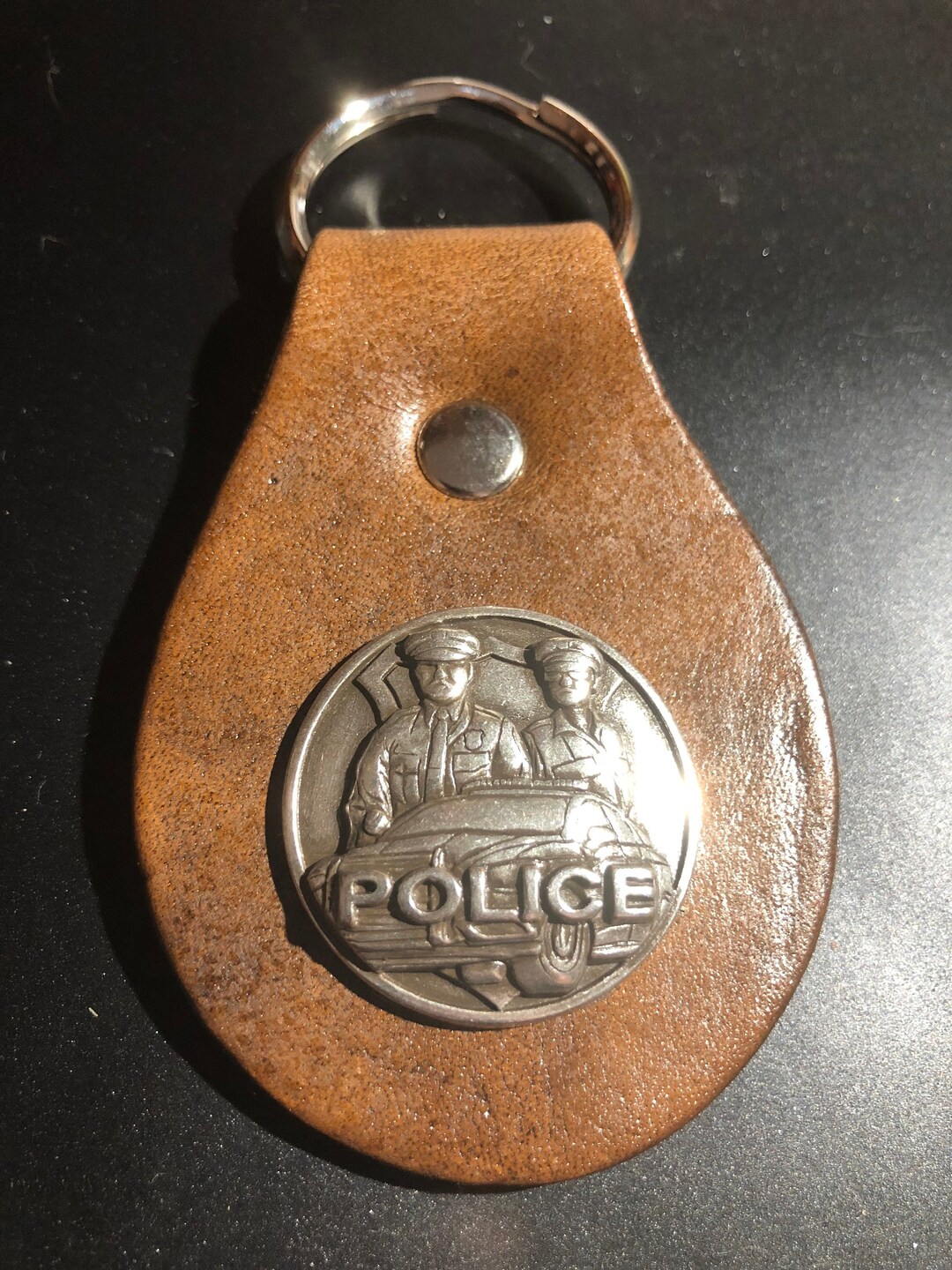 Leather Hand-tooled Keychain/key Fob With Police Concho - Etsy