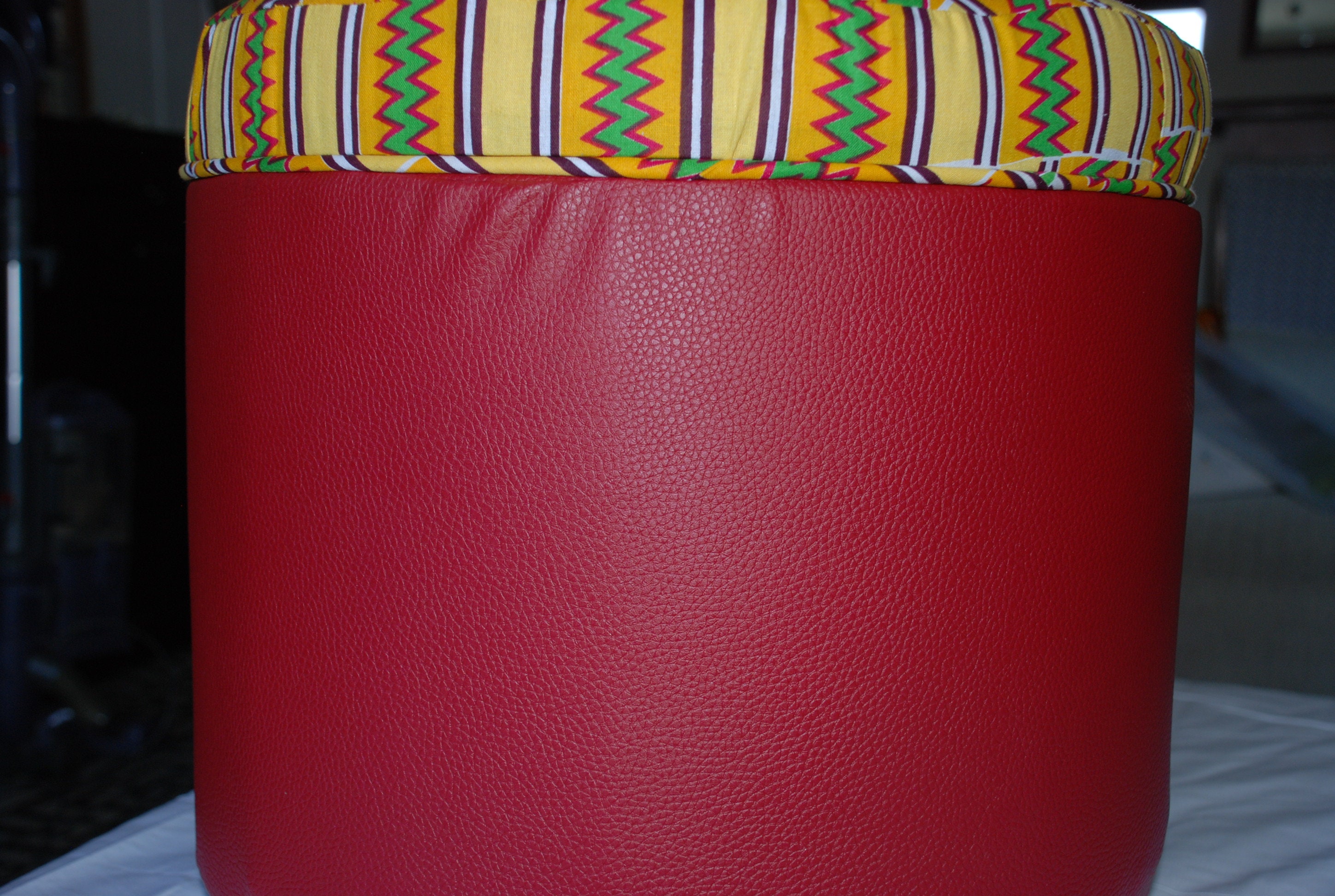 Round Kente/red Vinyl Storage Ottoman - Etsy