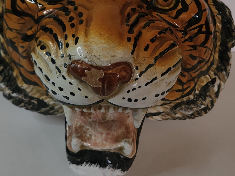 Vintage Terracotta Pottery Tiger Head Handpainted 3D Art Made in Italy ...