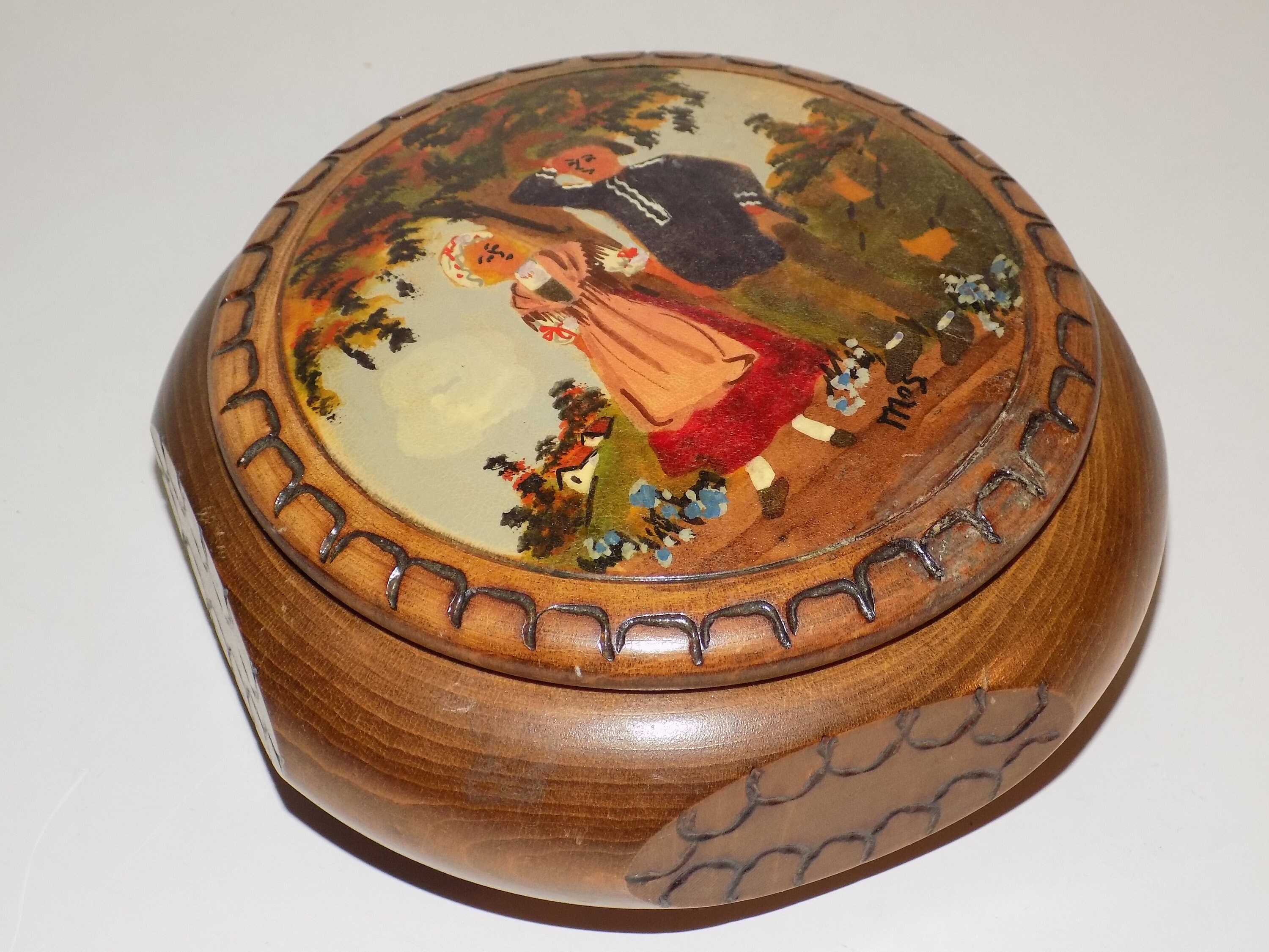 Vintage Hand Made Pyrography Painted Pyrogravure Et Peinture Wood ...