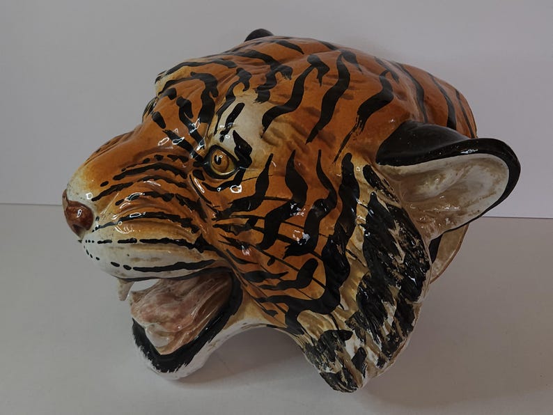 Vintage Terracotta Pottery Tiger Head Handpainted 3D Art Made in Italy ...