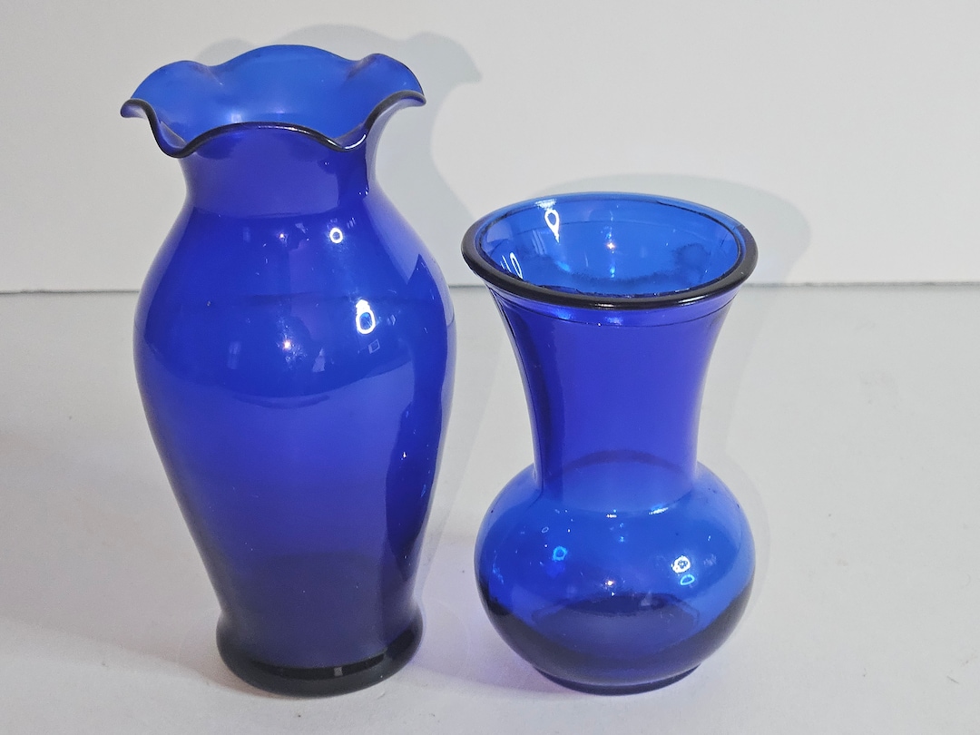 Vintage Cobalt Blue Glass Small Vase Set - Etsy