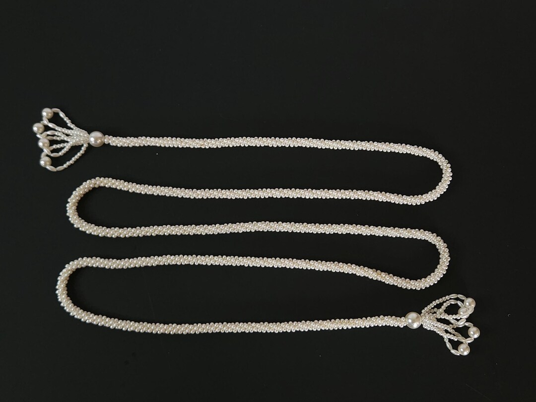 Vintage White Beaded Lariat Necklace Long Wrap Belt - Etsy