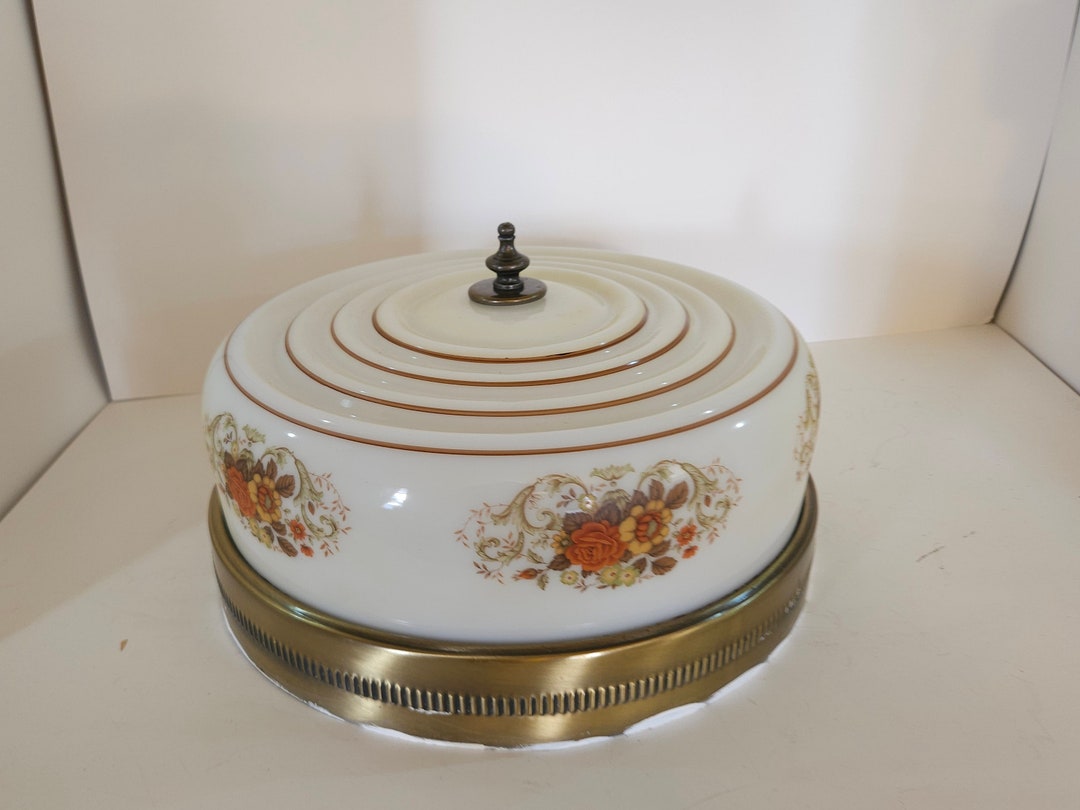 Vintage MCM Ceiling Light Glass Shade Cream Tan Brown - Etsy