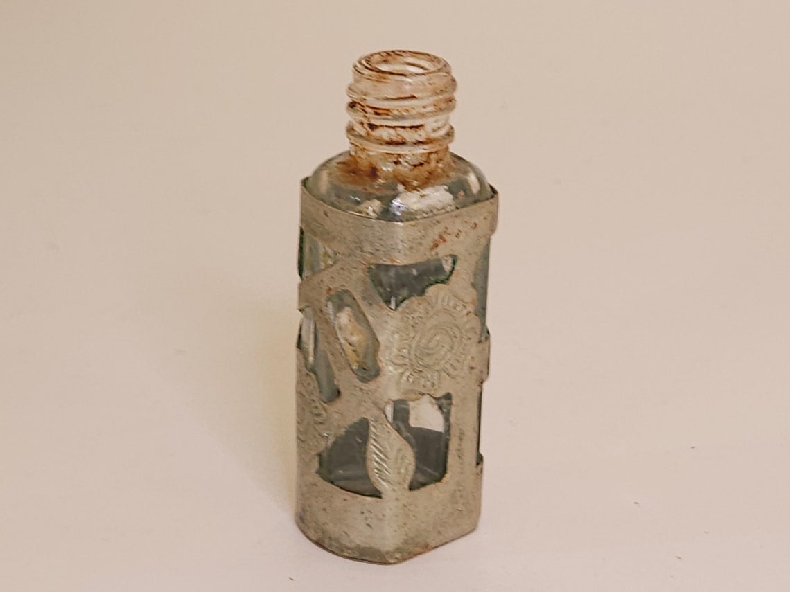 Vintage Metal Overlay Covered Glass Bottle Flower Alpaca - Etsy