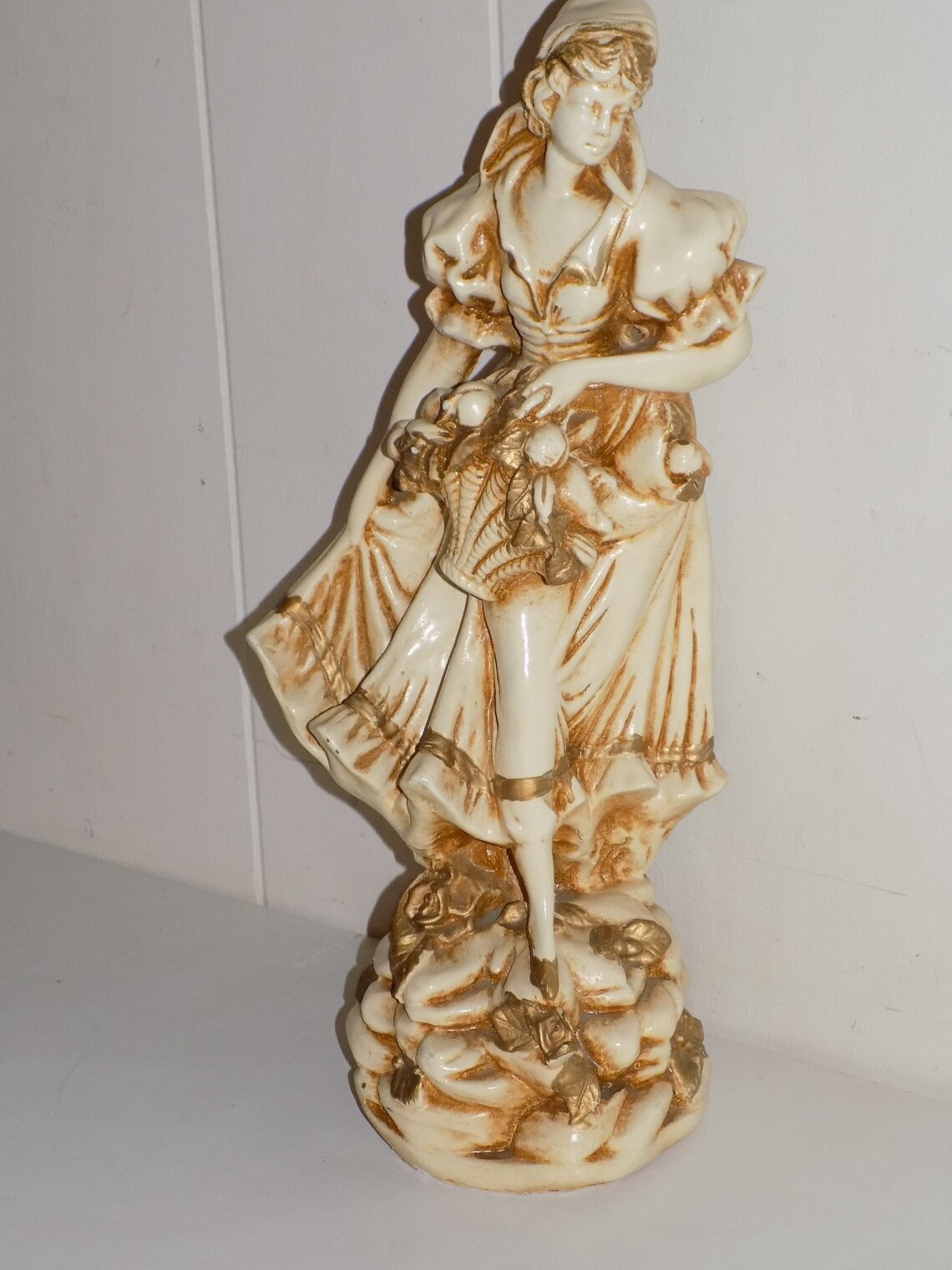 Vintage Ceramic Statue Girl Lady Woman With Basket Flowers - Etsy