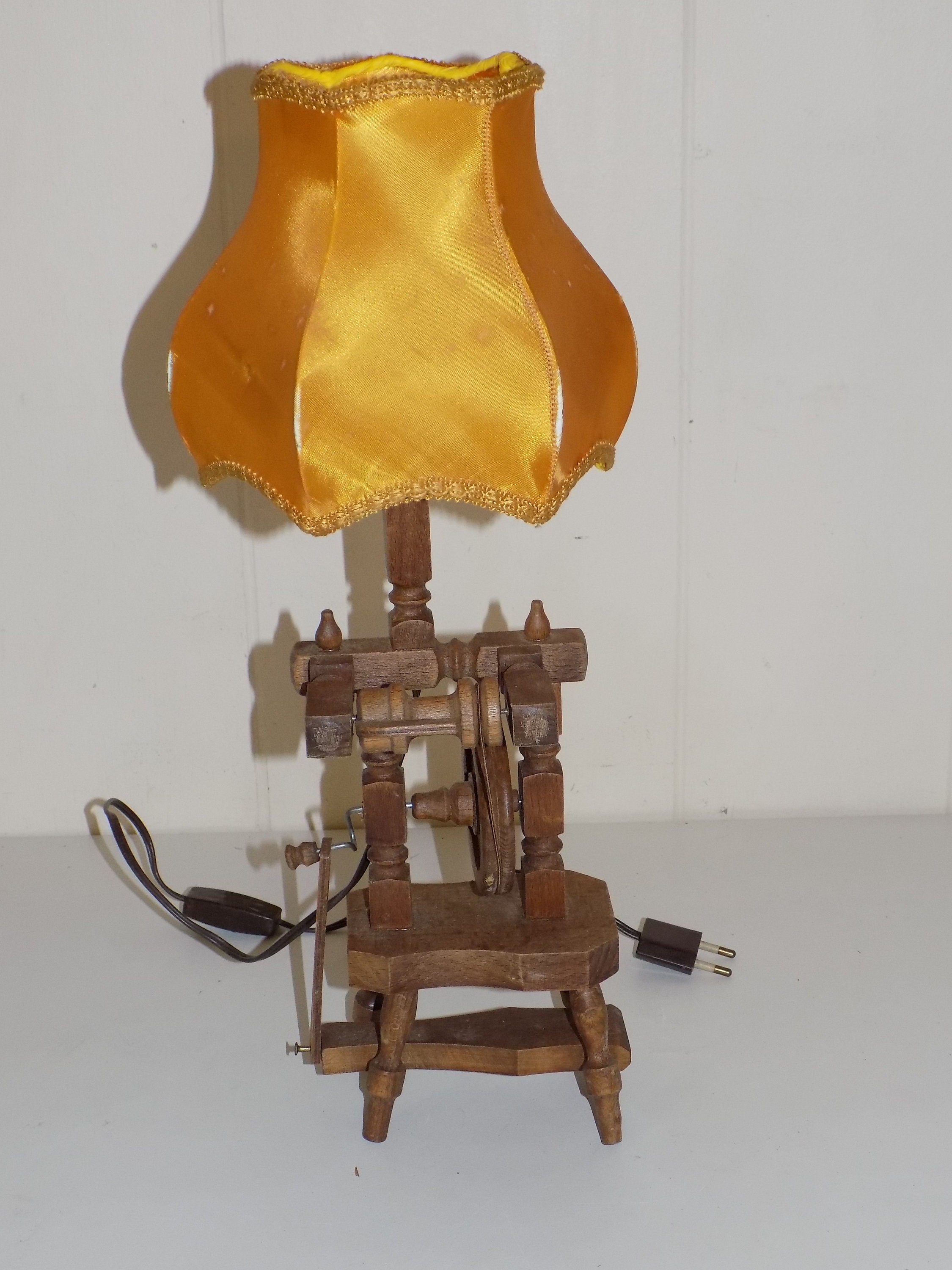 Vintage Wood Spinning Wheel Lamp | Etsy