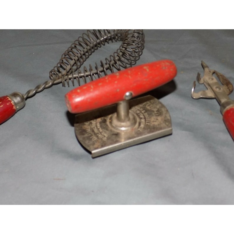 Vintage Red Wood Handle Kitchen Utensils Retro Farmhouse - Etsy