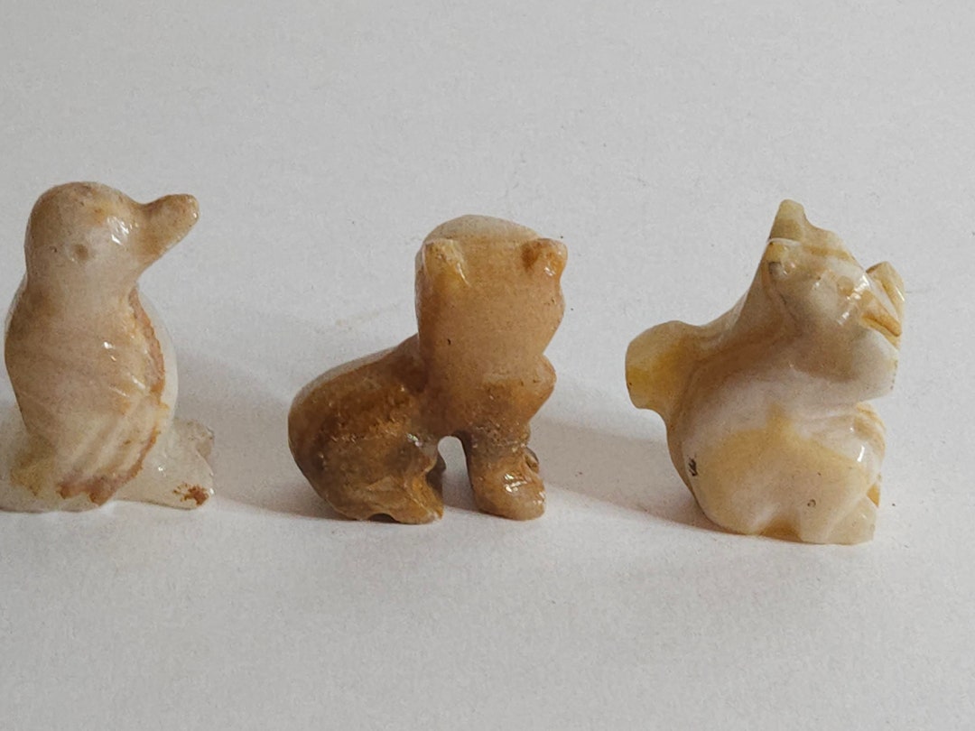 Vintage Onyx Carved Stone Animals Squirrel Bird Fox - Etsy