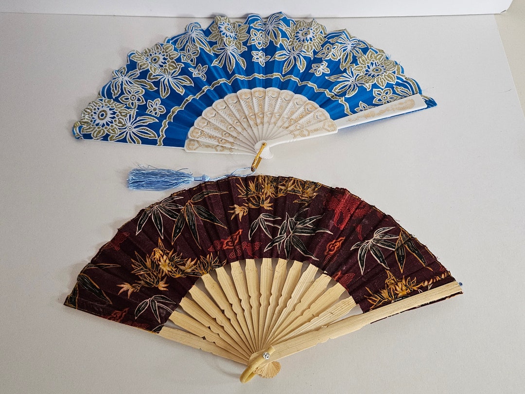 Vintage Cloth Folding Fans - Etsy