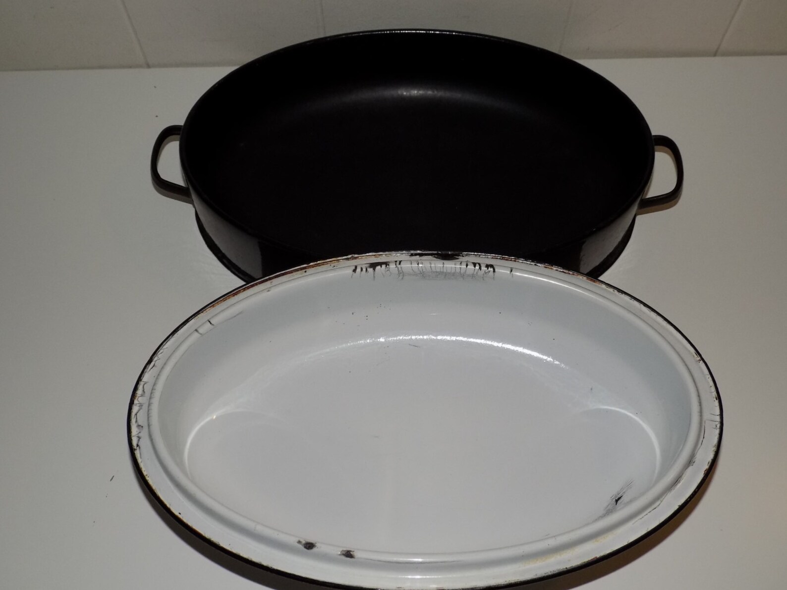 Vintage Enamelware Roaster Black and White Doubled Walled - Etsy