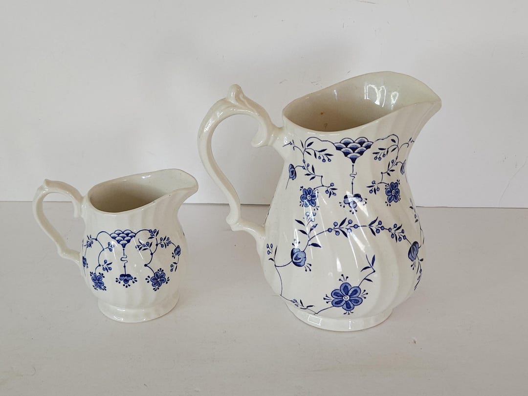 Vintage Myott Finlandia Pitcher Creamer Set Blue White - Etsy