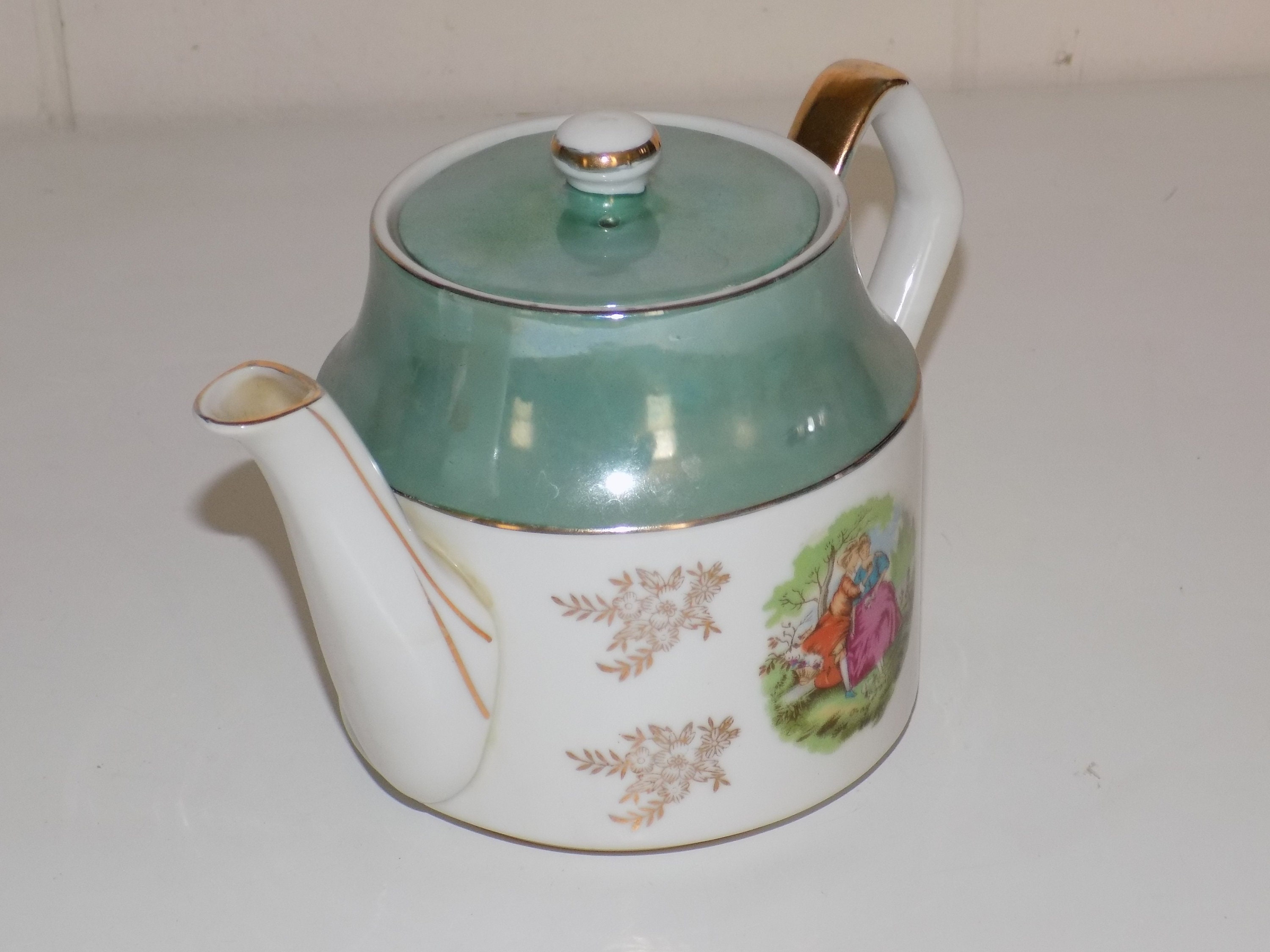 Vintage Crown Fine China Teapot Victorian Couple Gold Edge | Etsy