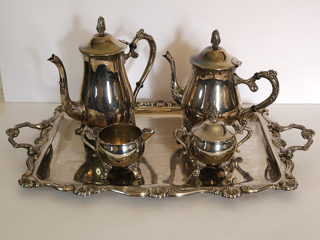 Vintage Golden Crown Silverplated Tea Serving Set With Tray Coffee ...