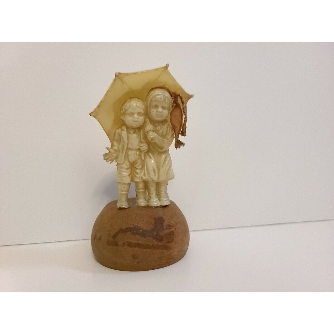 Vintage Celluloid Figurine Children Under Umbrella Boy Girl Antique ...