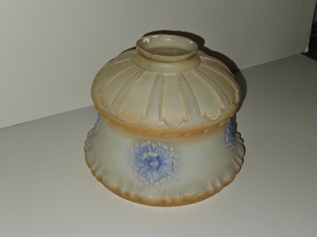 Vintage Frosted Glass Brown Blue Flower Lamp Shade - Etsy