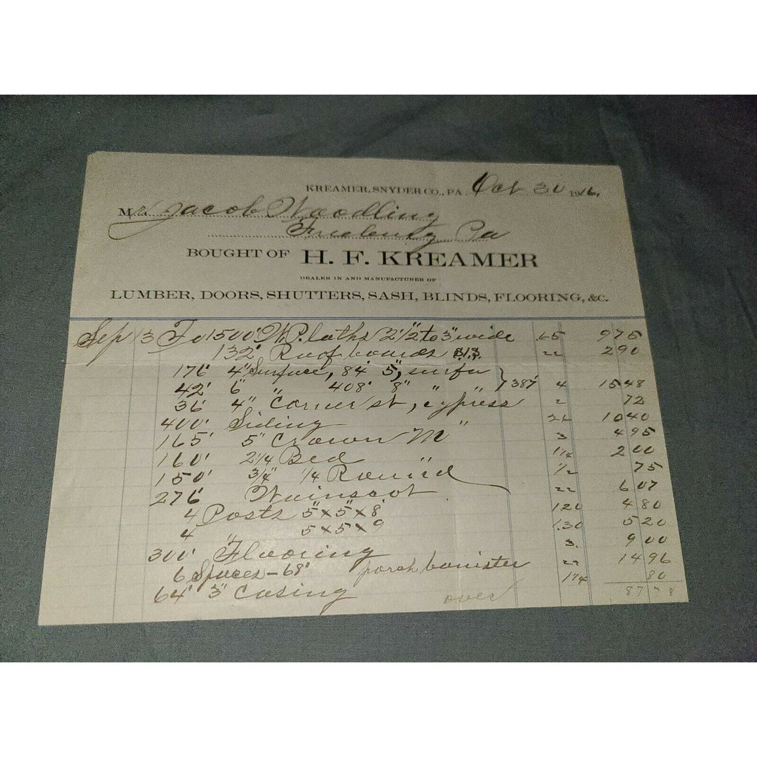 Antique 1916 Handwritten Sales Receipt Lumber Home Building - Etsy