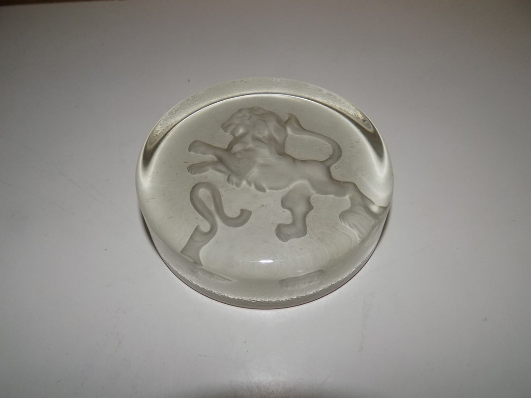 Etched Glass Lion Leo Zodiac Paperweight Round Desk Accessory - Etsy