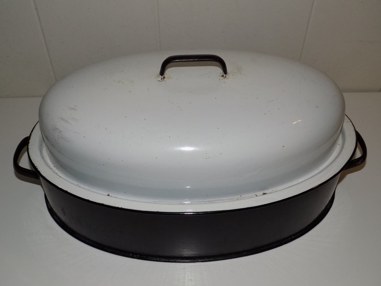 Vintage Enamelware Roaster Black and White Doubled Walled - Etsy