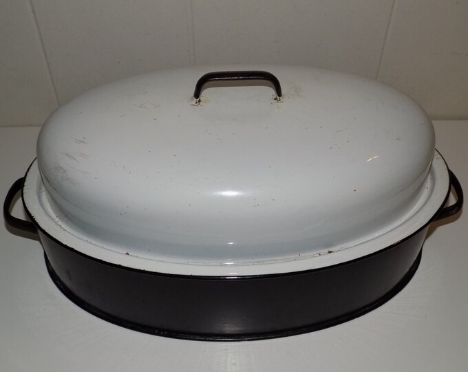 Vintage Enamelware Roaster Black and White Doubled Walled Retro - Etsy