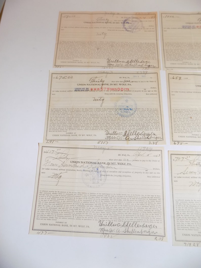 Vintage 1940s Union National Bank Promissory Note Loan Payment - Etsy
