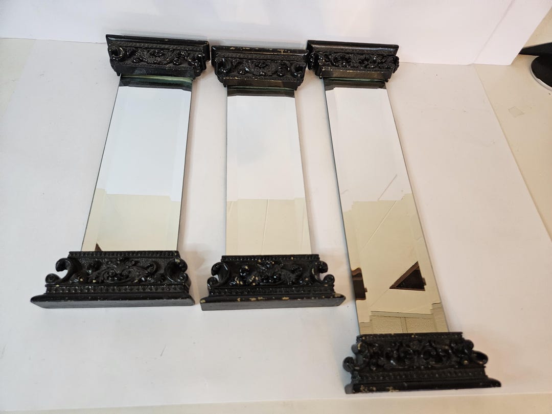 Vintage Beveled Wall Mirror Column Set Hollywood Regency Ornate Pillar ...