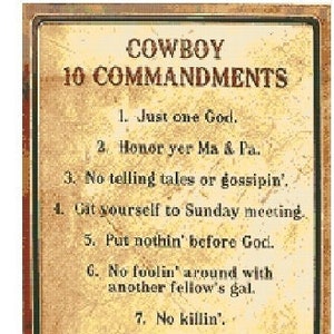 Cowboy Ten Commandments PRINTABLE Cross Stitch Pattern-rug - Etsy