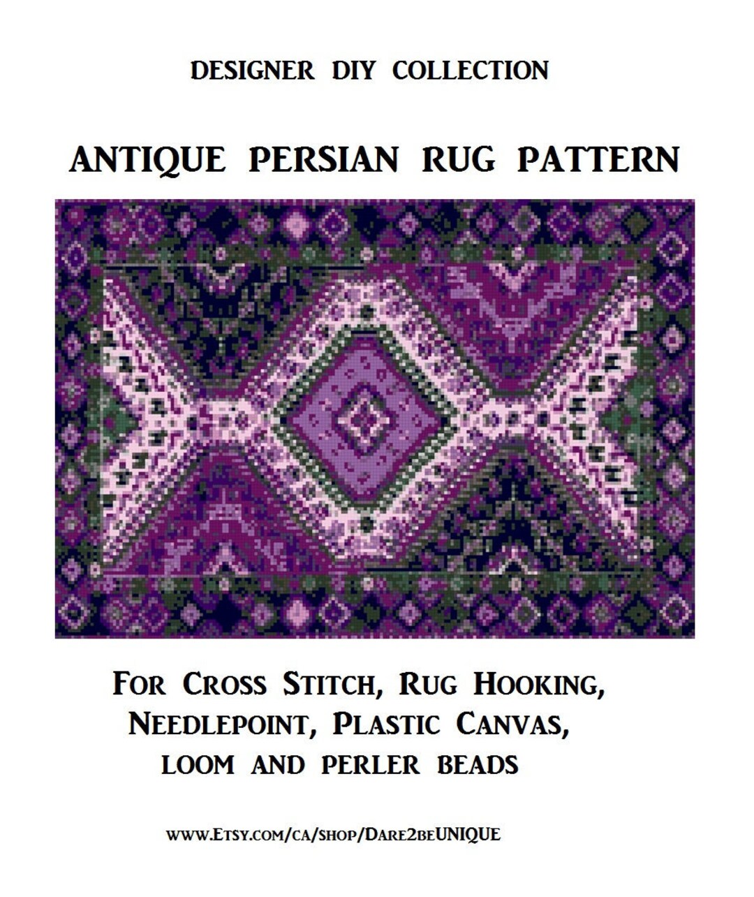 Persian Rug PATTERN for Counted Cross Stitch-latch Hook-plastic Canvas ...