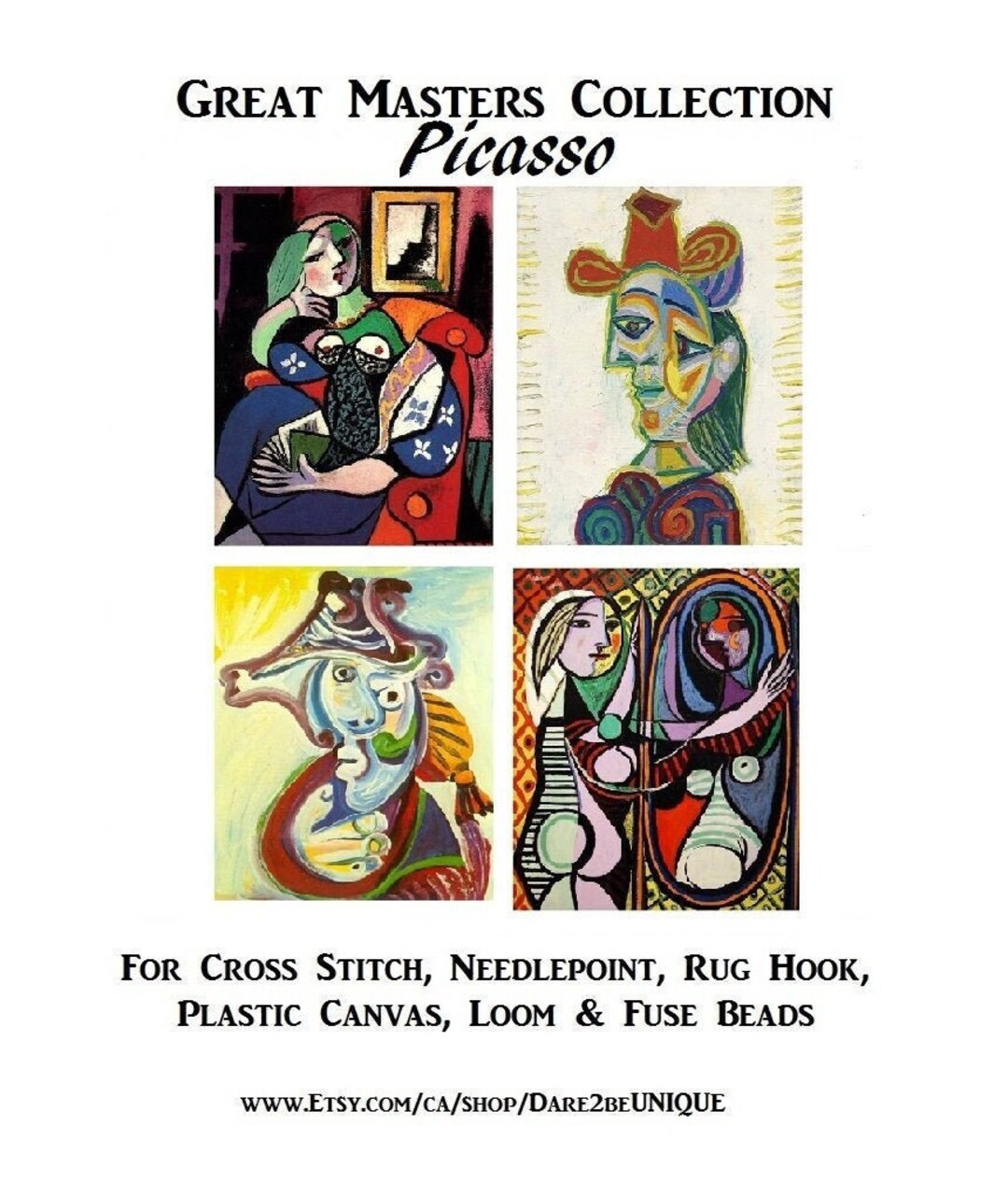 4 Picasso Counted Cross Stitch PATTERNS, Plastic Canvas Needlepoint ...
