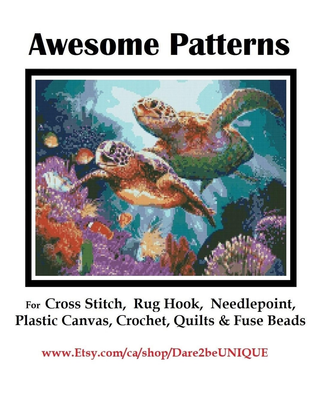 Sea Turtles PATTERN for Counted Cross Stitch-rug Hook-plastic Canvas ...