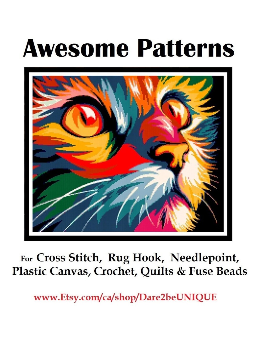 Rainbow Cat Pattern-counted Cross Stitch-rug Hooking-plastic Canvas ...