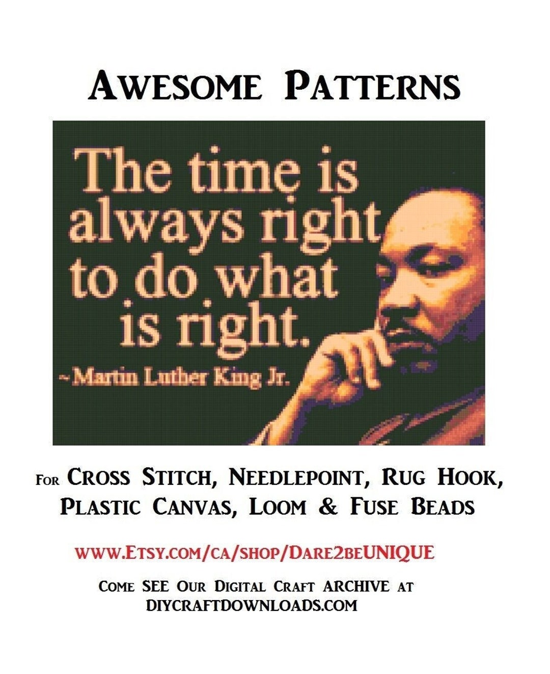 Martin Luther King PATTERN for Cross Stitch-rug Hook-plastic Canvas ...