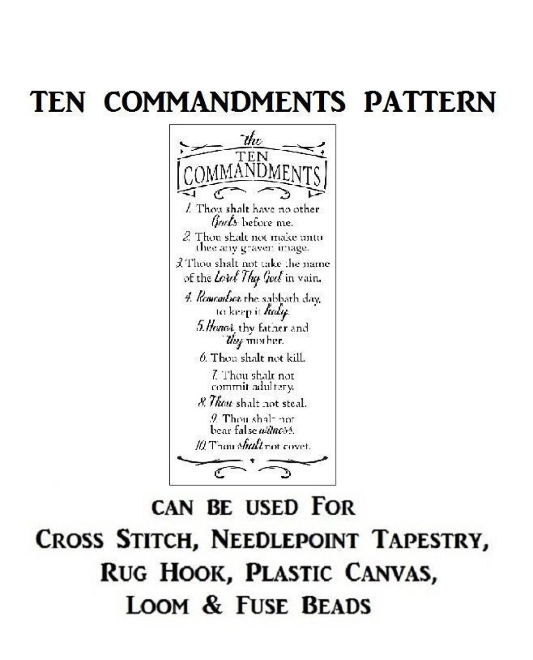 Ten Commandments PATTERN, Counted Cross Stitch, Rug Hooking, Plastic ...