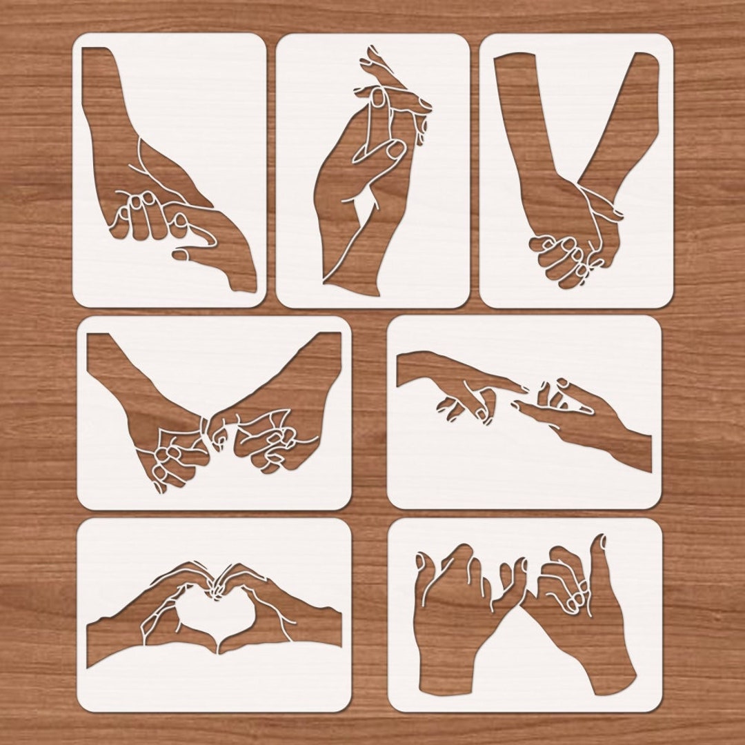 12 Holding Hands Stencils-diy Painting-drawing-embroidery-scrapbooking ...