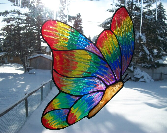 Rainbow Butterfly Window Cling Suncatcher - Stained Glass Painting to ...