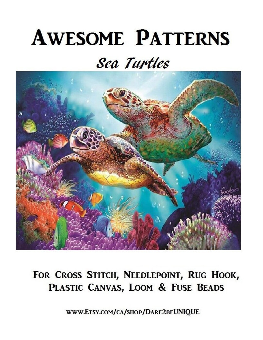 Sea Turtles PRINTABLE PATTERN for Cross Stitch-rug Hook-plastic Canvas ...