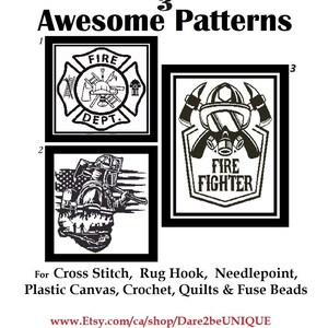 3 EASY Firefighter Patterns-cross Stitch-rug Hook-plastic Canvas ...