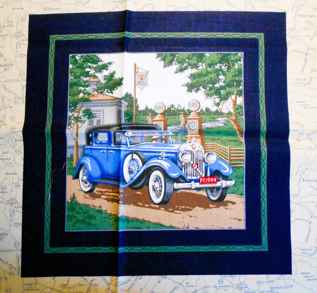 Vintage Car Quilt Panel Fabric-100% Cotton 16 Craft Cloth-sewing ...