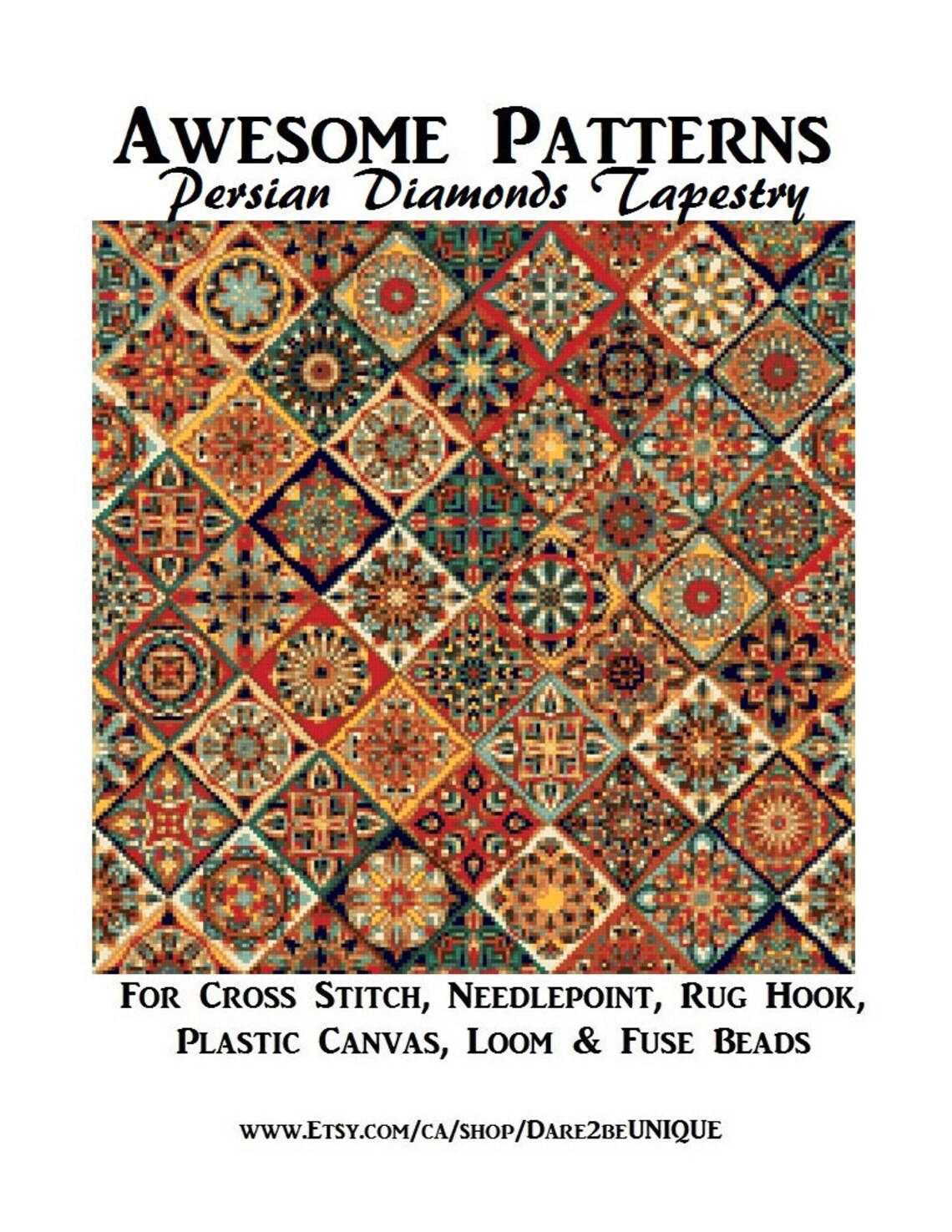 Persian Diamonds Rug PRINTABLE PATTERN Rug Hooking & Cross | Etsy